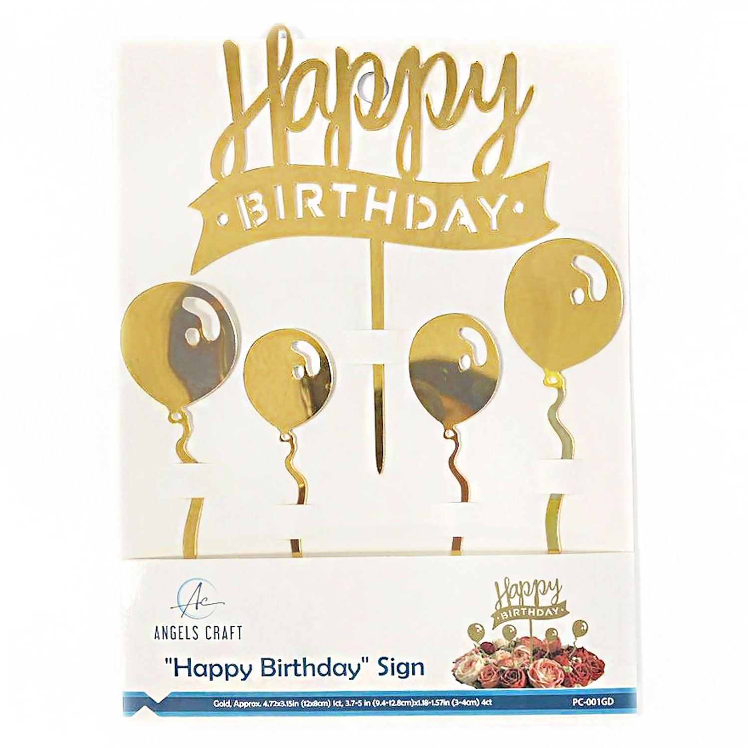Gold Happy Birthday Cake Topper Set - Country Kitchen SweetArt