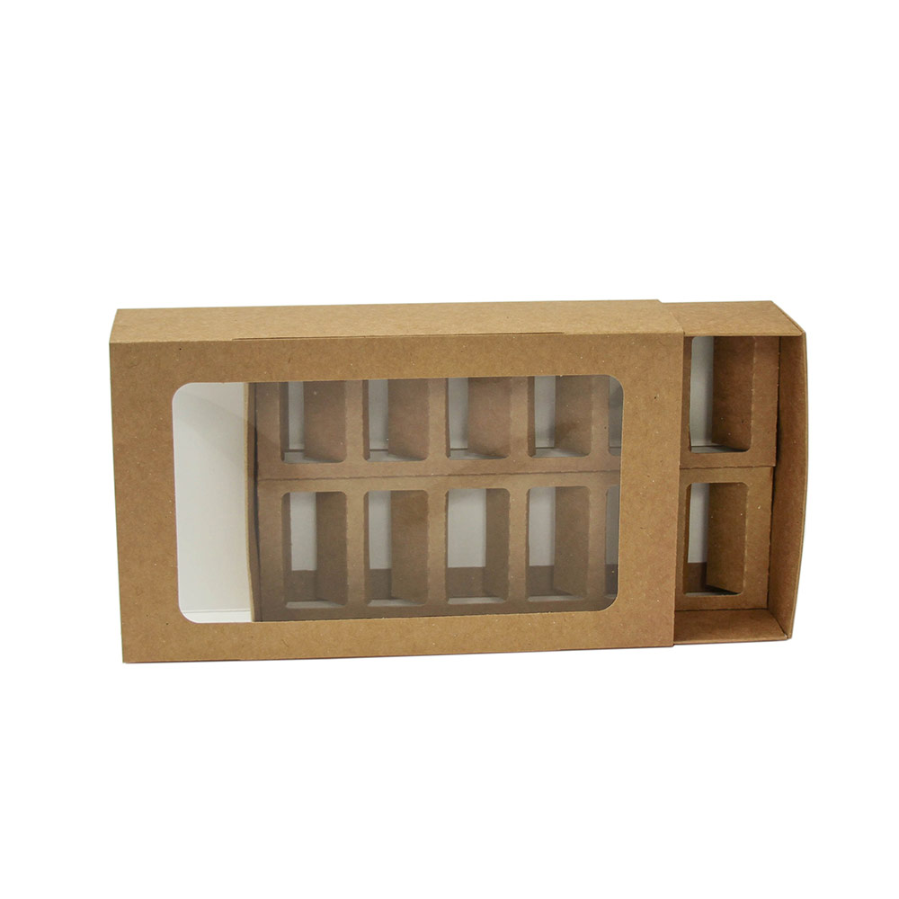 Kraft Double Macaron Sliding Box with Window - NVW-MCDKRX | Country ...